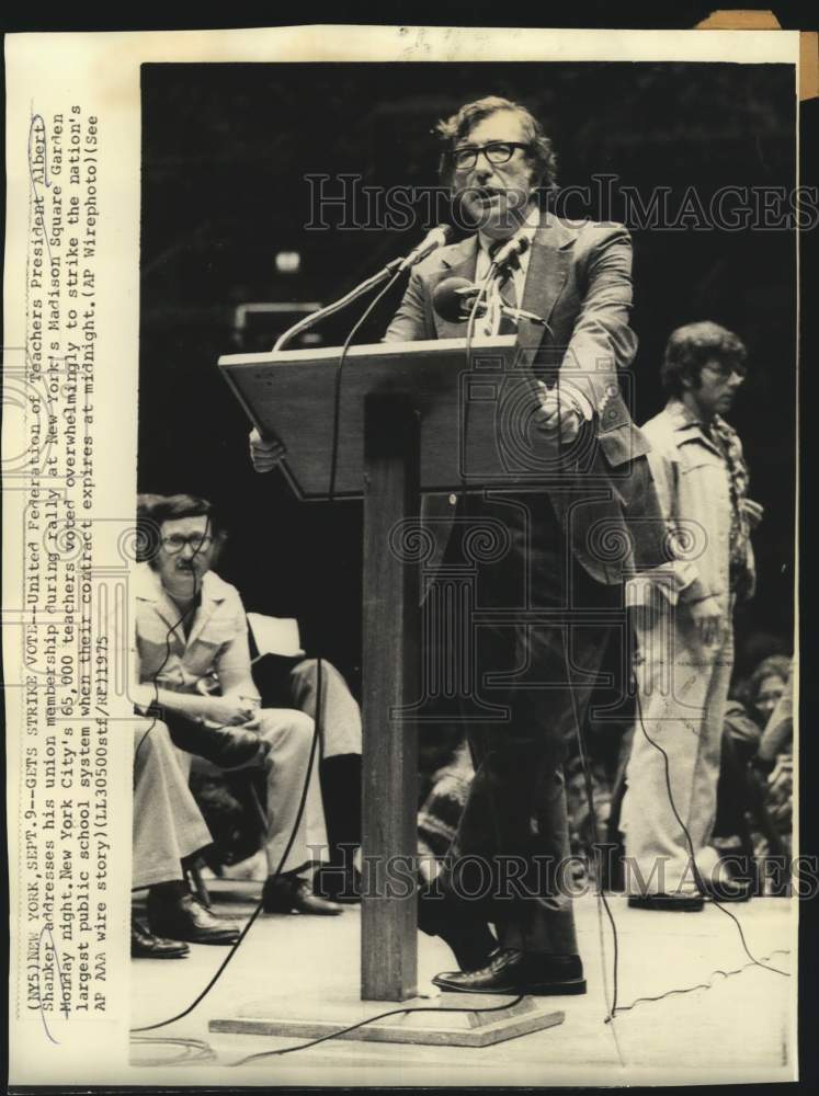1975 Albert Shanker of Federation of Teachers at rally in New York ...