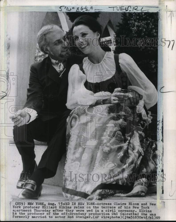 1969 Press Photo Claire Bloom and producer Hillard Elkins wed in New Y ...