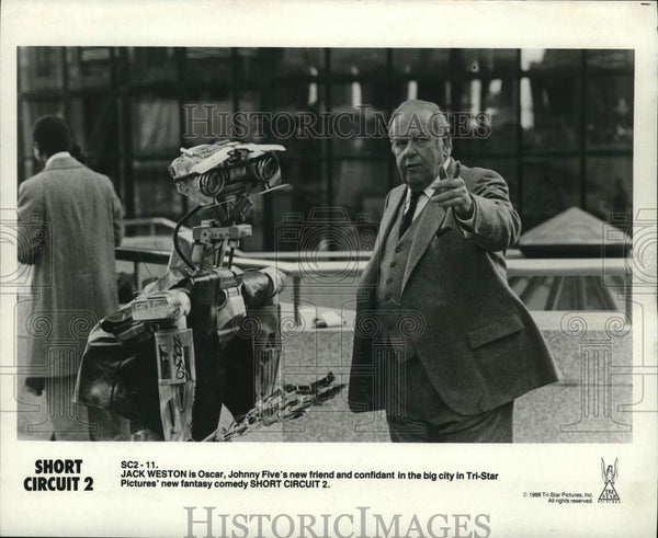 1988 Press Photo Actors Jack Weston, Tim Blaney in "Short Circuit 2 ...