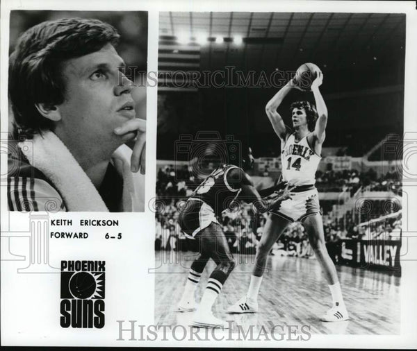 1976 Press Photo Phoenix Suns' Keith Erickson, basketball court game ...
