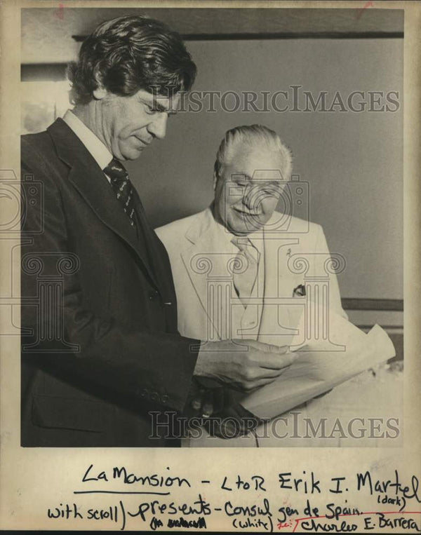 1979 Press Photo Erik I. Martel and Charles E Barrera at La Mansion ...