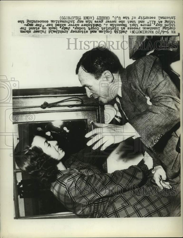 Judith Coplon and Attorney Archibald Palmer shown during luncheon ...