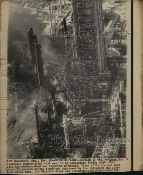 1974 Press Photo Explosion damage at the Goodyear Company plant, Beaum ...