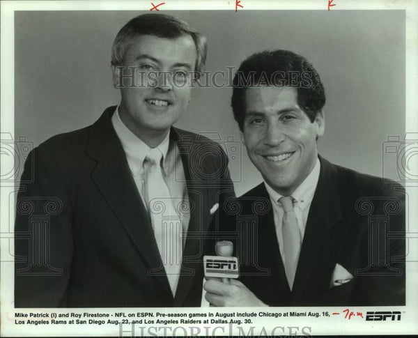 Press Photo ESPN Sportscasters Mike Patrick and Roy Firestone, NFL on ...