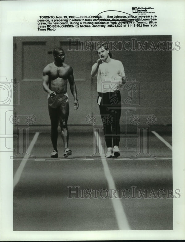 1990 Press Photo Ben Johnson Track Runner with Trainer Loren Seagrave ...