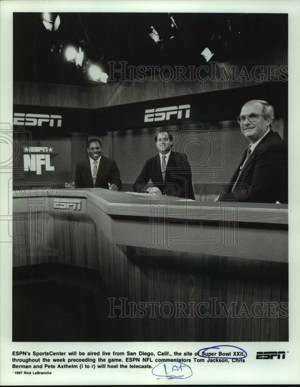 Press Photo ESPN NFL commentators Tom Jackson, Chris Berman and Pete A ...