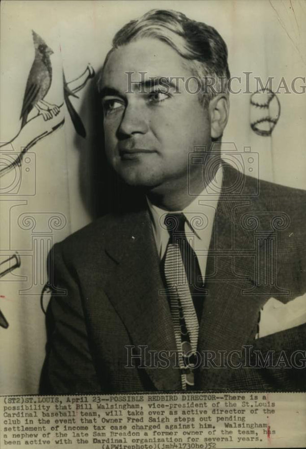 1952 St. Louis Cardinal Baseball Vice President Bill Walsingham ...