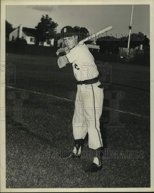 1958 Press Photo BAMC Baseball Player Bill Walters Poses With Bat on S ...