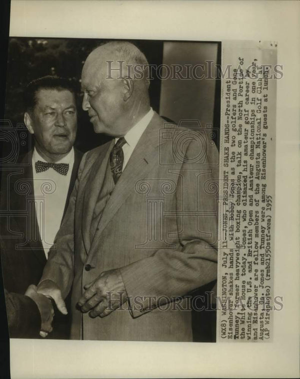1955 Press Photo US President Dwight Eisenhower & Boxer Gene Tunney, W ...