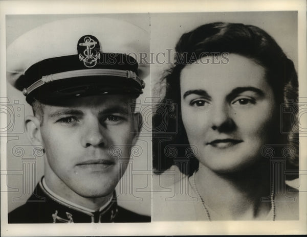 1942 Press Photo Midshipman Stanley J. Cowin Jr. and Bride Ruth Helen ...