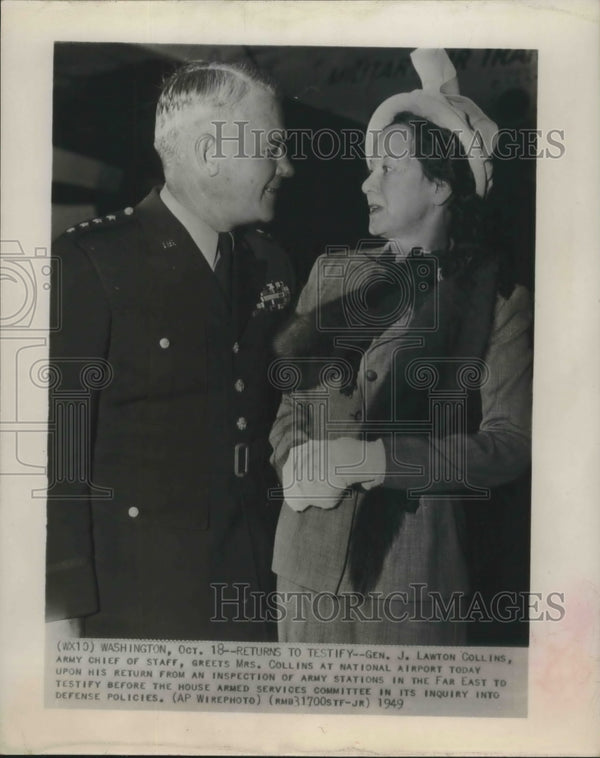 1949 Press Photo General J. Lawton Collins welcomed by wife upon his r ...