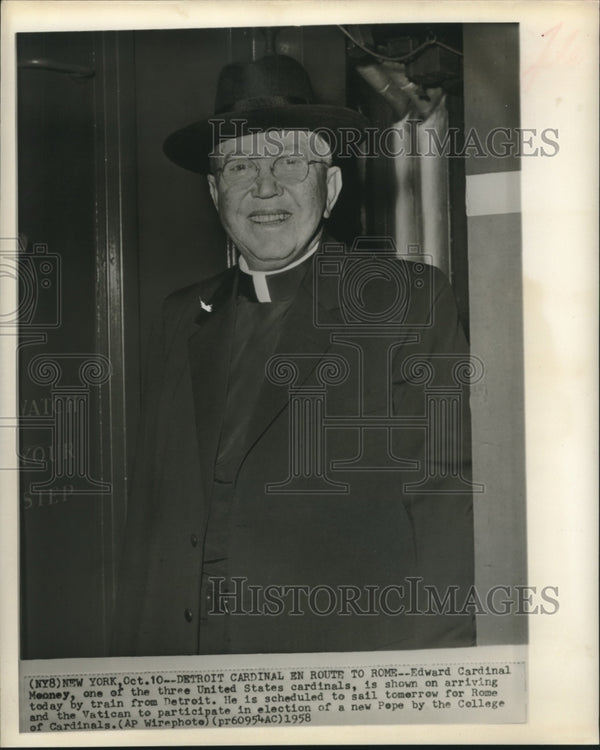 1958 Edward Cardinal Mooney of Detroit arrives in New York by train ...