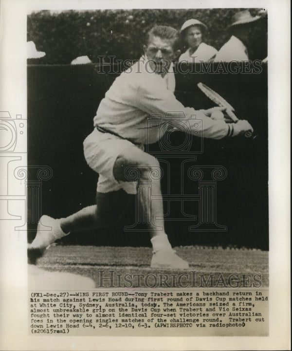Press Photo Tony Trabert in Tennis Match against Lewis Hoad at Davis C ...