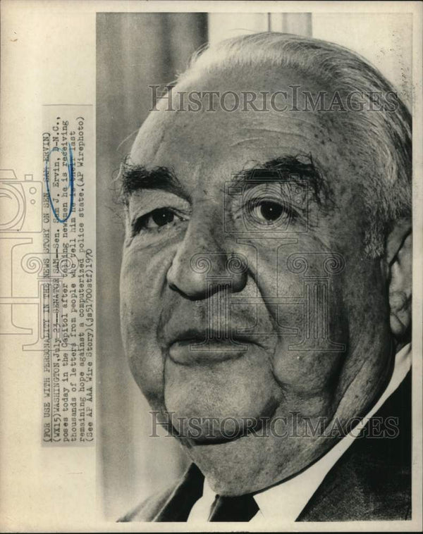 1970 North Carolina Senator Sam J. Ervin, Washington - Historic Images