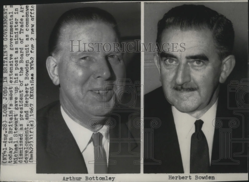 1967 Press Photo British Government, Arthur Bottomley and Herbert Bowd ...