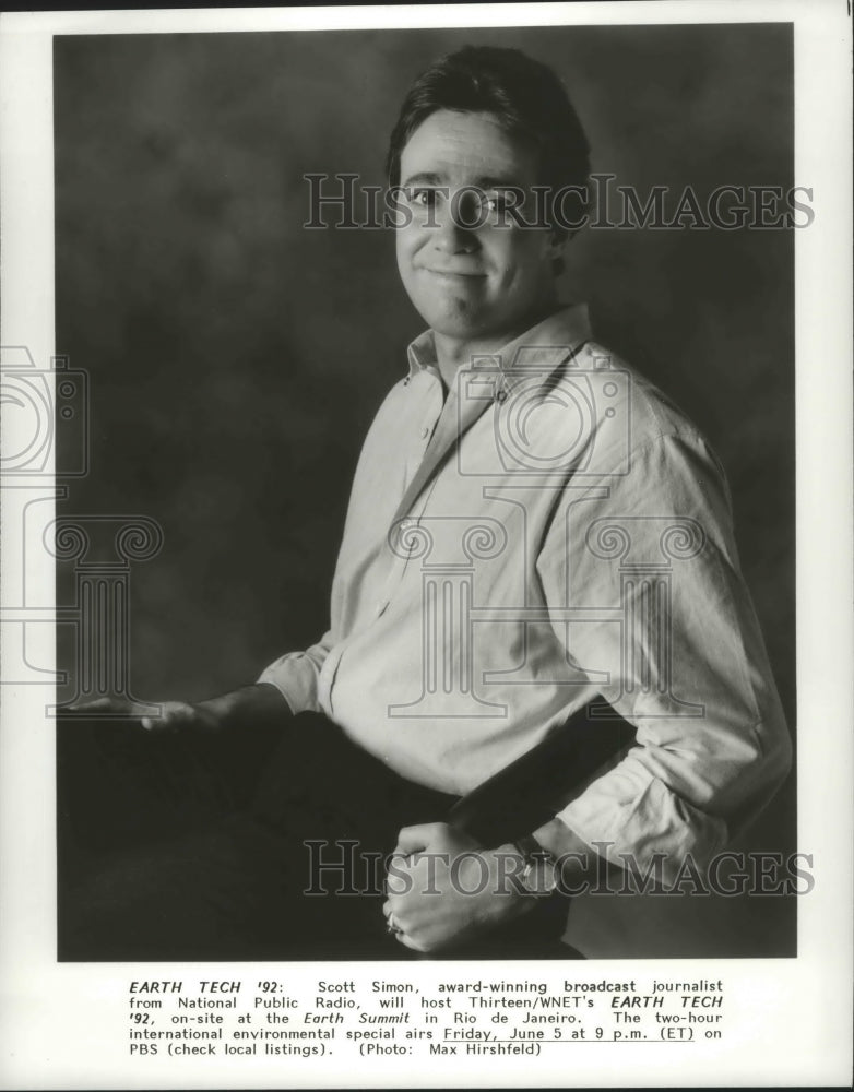 1992 Press Photo Scott Simon, host Earth Tech '92 at Earth Summit in R ...