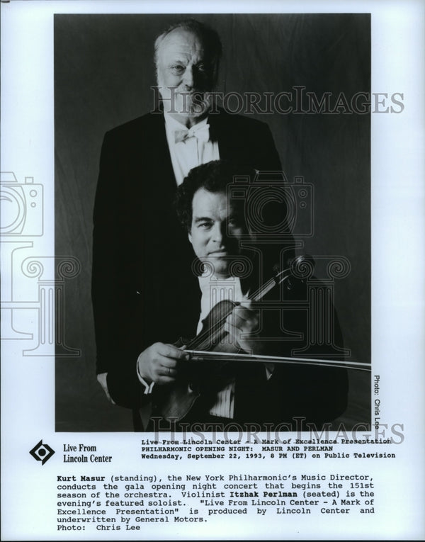 1993 Press Photo Kurt Masur and Itzhak Perlman, "Live From Lincoln Cen ...
