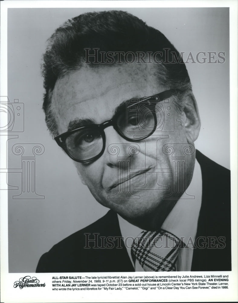 1989 The late lyricist/librettist Alan Jay Lerner - Historic Images