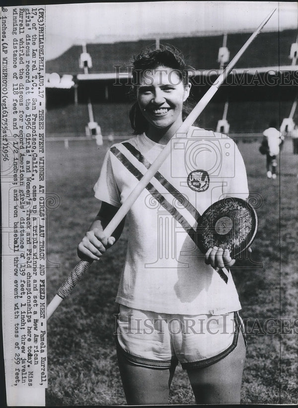 1956 Press Photo Track & field athlete, Pamela Kurrell, sets new US re ...