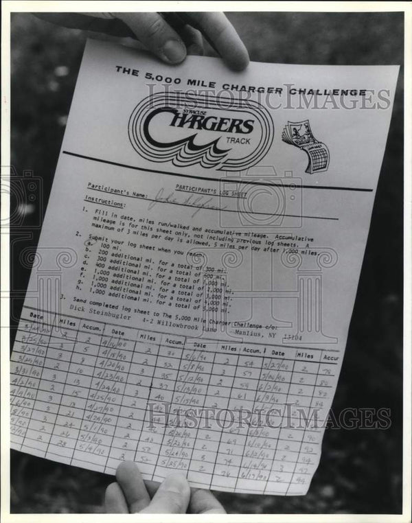 1990 Press Photo Syracuse Chargers Track Running Challenge Mileage Log ...