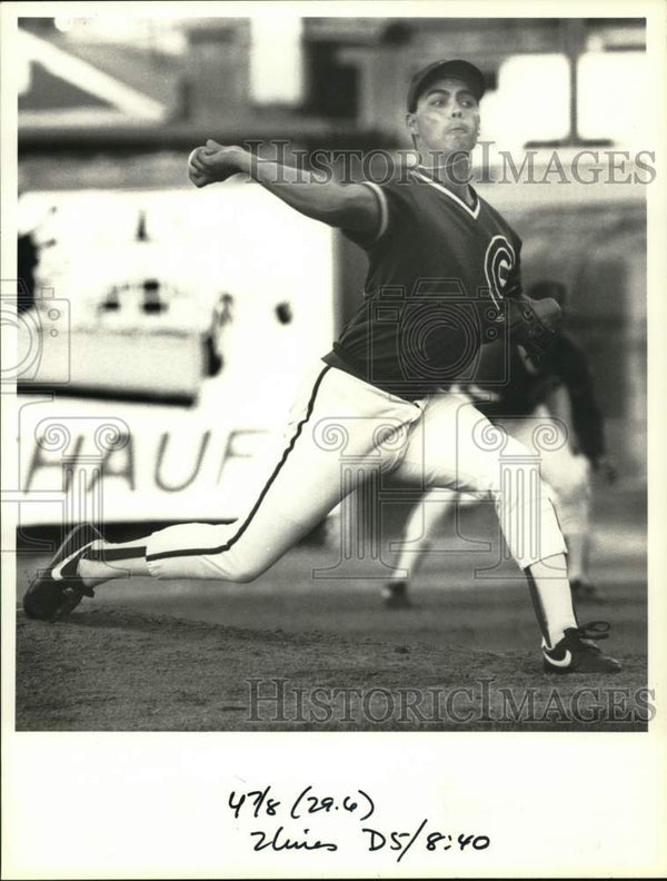 1988 Press Photo Iowa Cubs Baseball Pitcher Len Damian pitches against ...